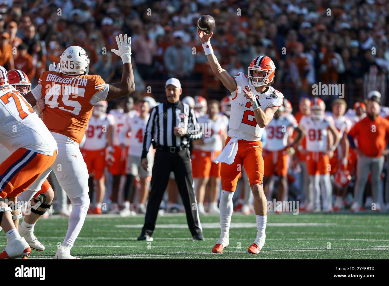AUSTIN, TX - DECEMBER 21: Clemson Tigers quarterback Cade Klubnik (2) passes for a touchdown ...
