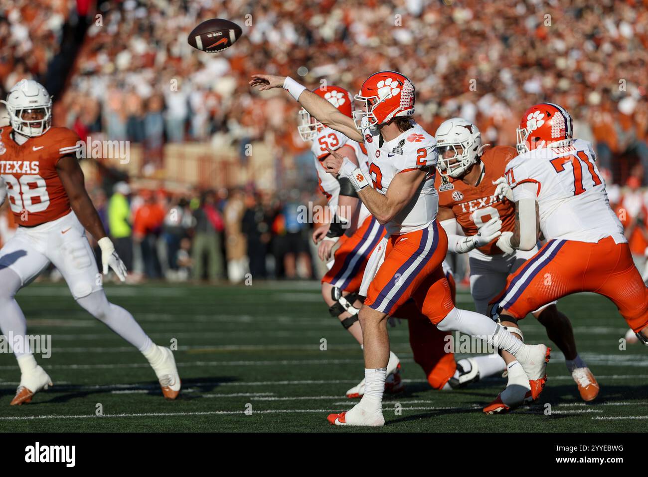 AUSTIN, TX - DECEMBER 21: Clemson Tigers quarterback Cade Klubnik (2) passes the ball to the ...