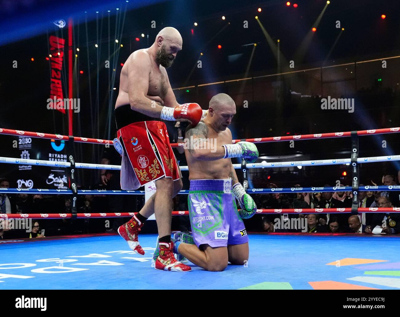 Tyson Fury and Oleksandr Usyk following the WBA, WBC, WBO, IBO World Heavyweight championship ...