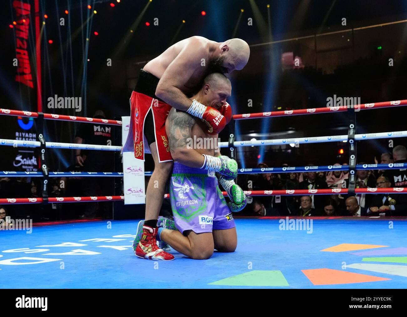 Tyson Fury and Oleksandr Usyk following the WBA, WBC, WBO, IBO World Heavyweight championship ...