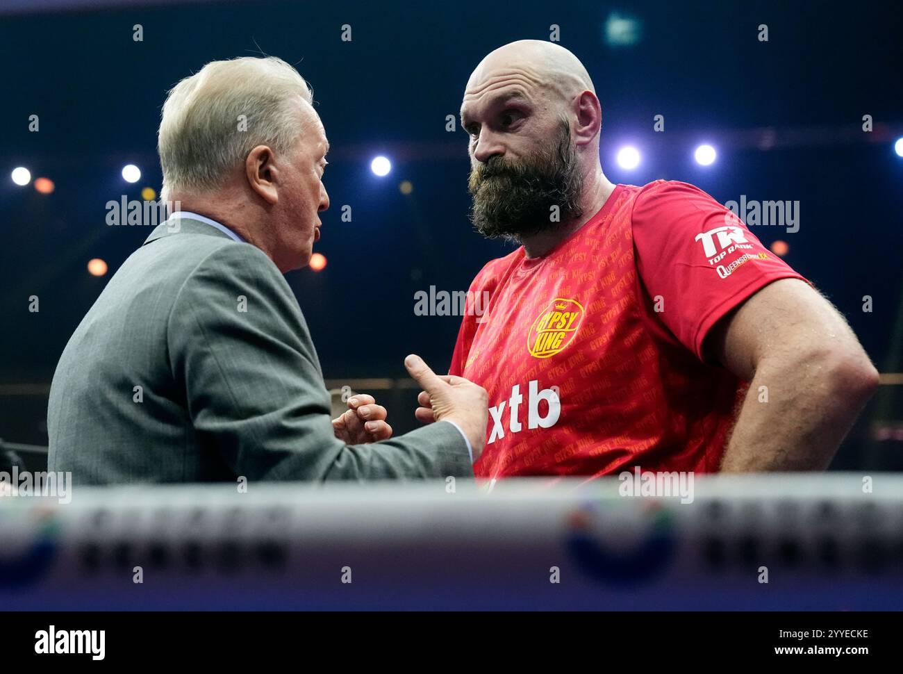 Tyson Fury with Frank Warren following the WBA, WBC, WBO, IBO World ...