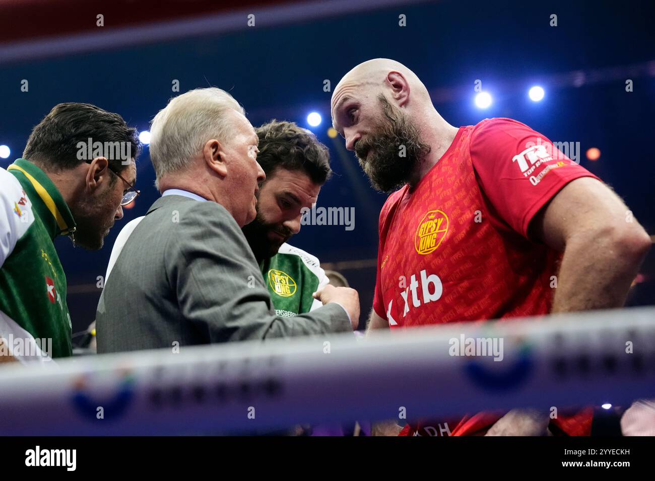 Tyson Fury with Frank Warren following the WBA, WBC, WBO, IBO World ...