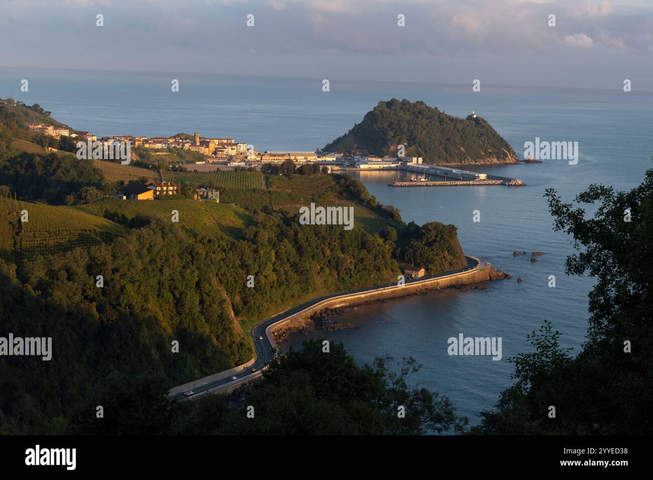 View of the village of Getaria from the Camino del Norte footpath in ...