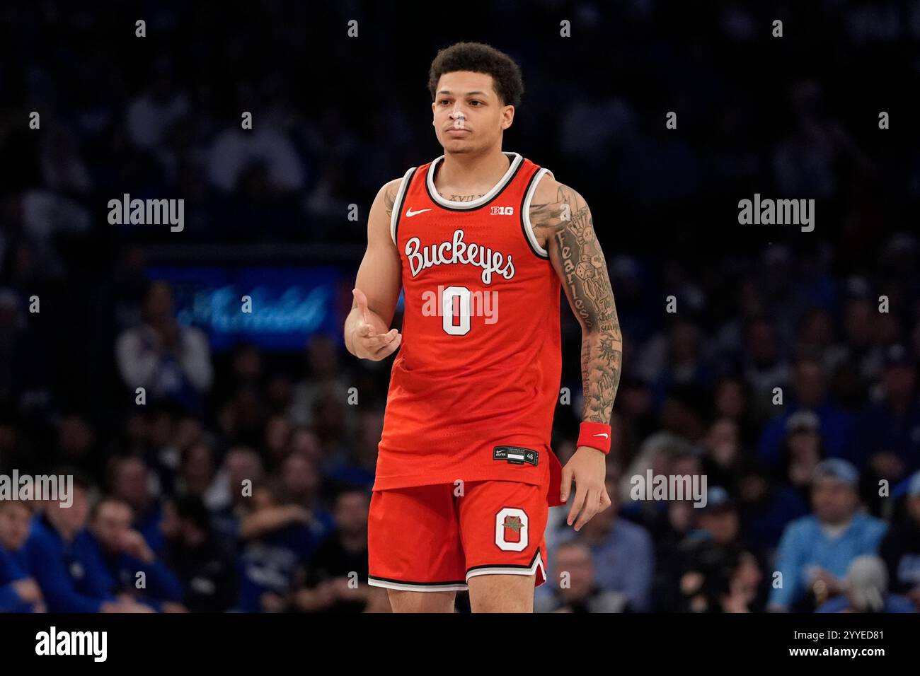 Ohio State's John Mobley Jr. (0) gestures after making a three-point ...