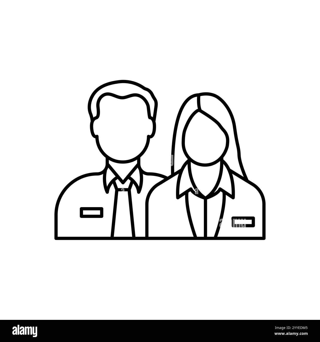 Company staff linear icon. Man and woman in uniform. Official business representatives. Thin ...
