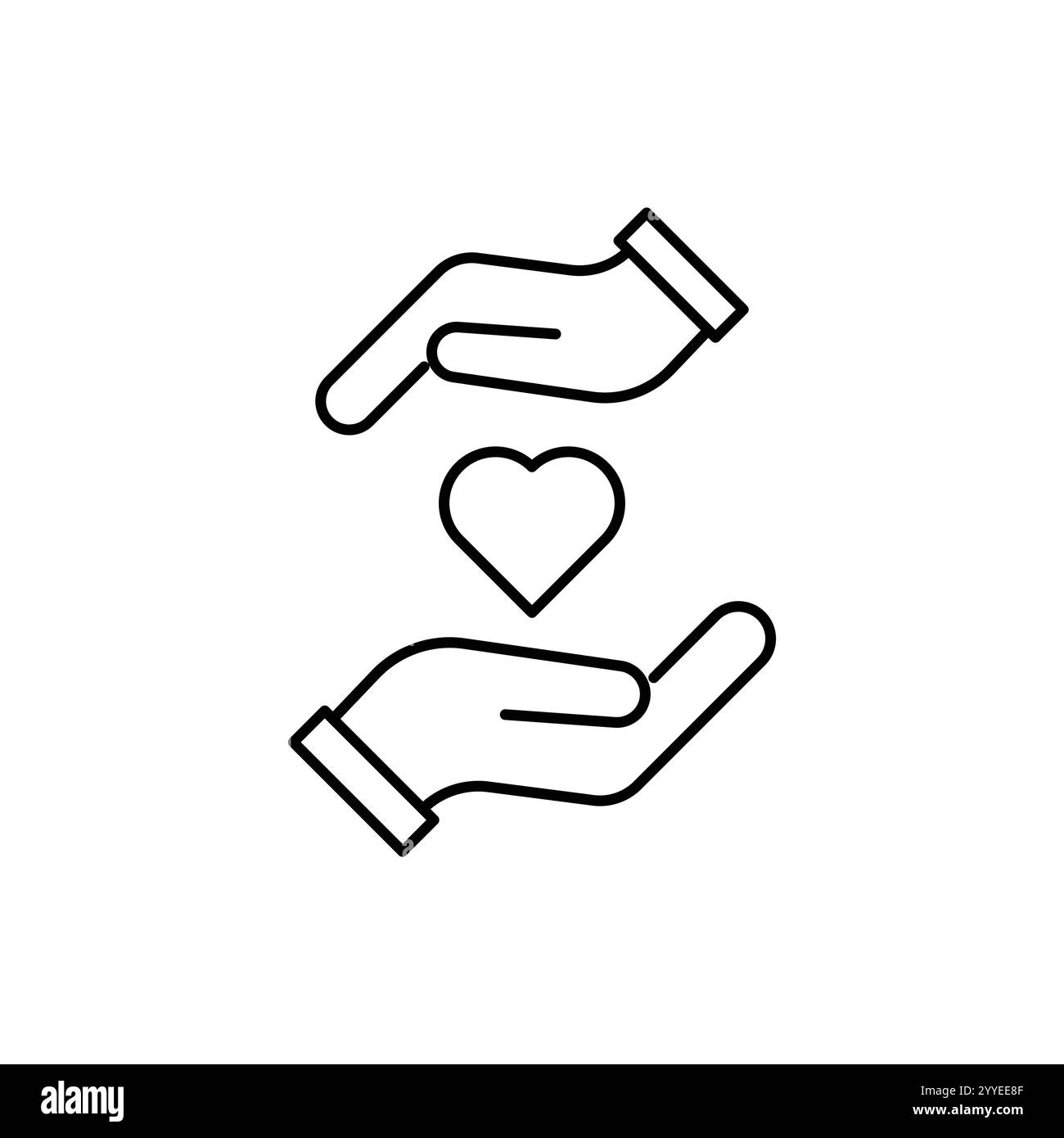 care icon, hands save life, heart in hands, thin line web symbol on ...