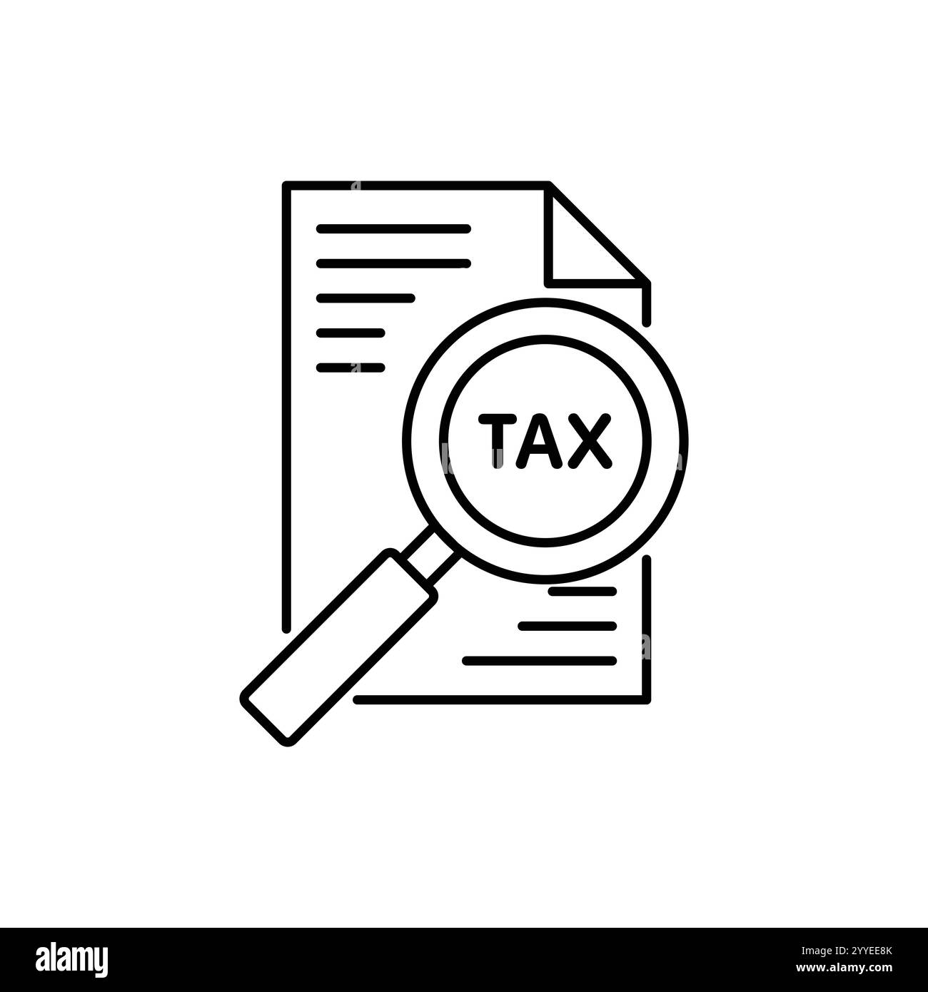 Tax identification icon. Simple outline style. Document with magnifying ...