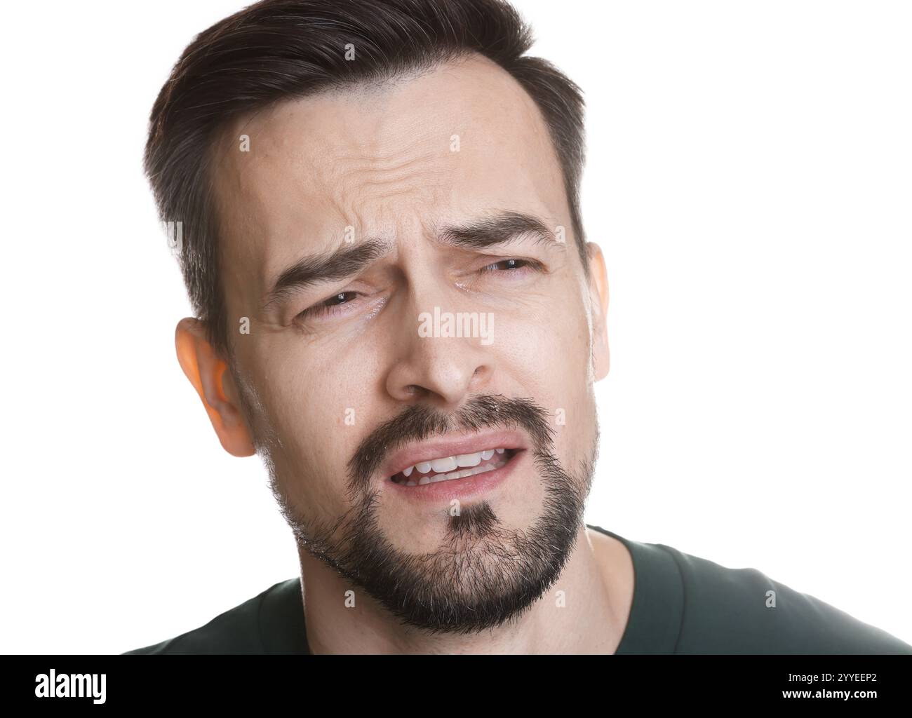 Portrait of sad man crying on white background Stock Photo - Alamy