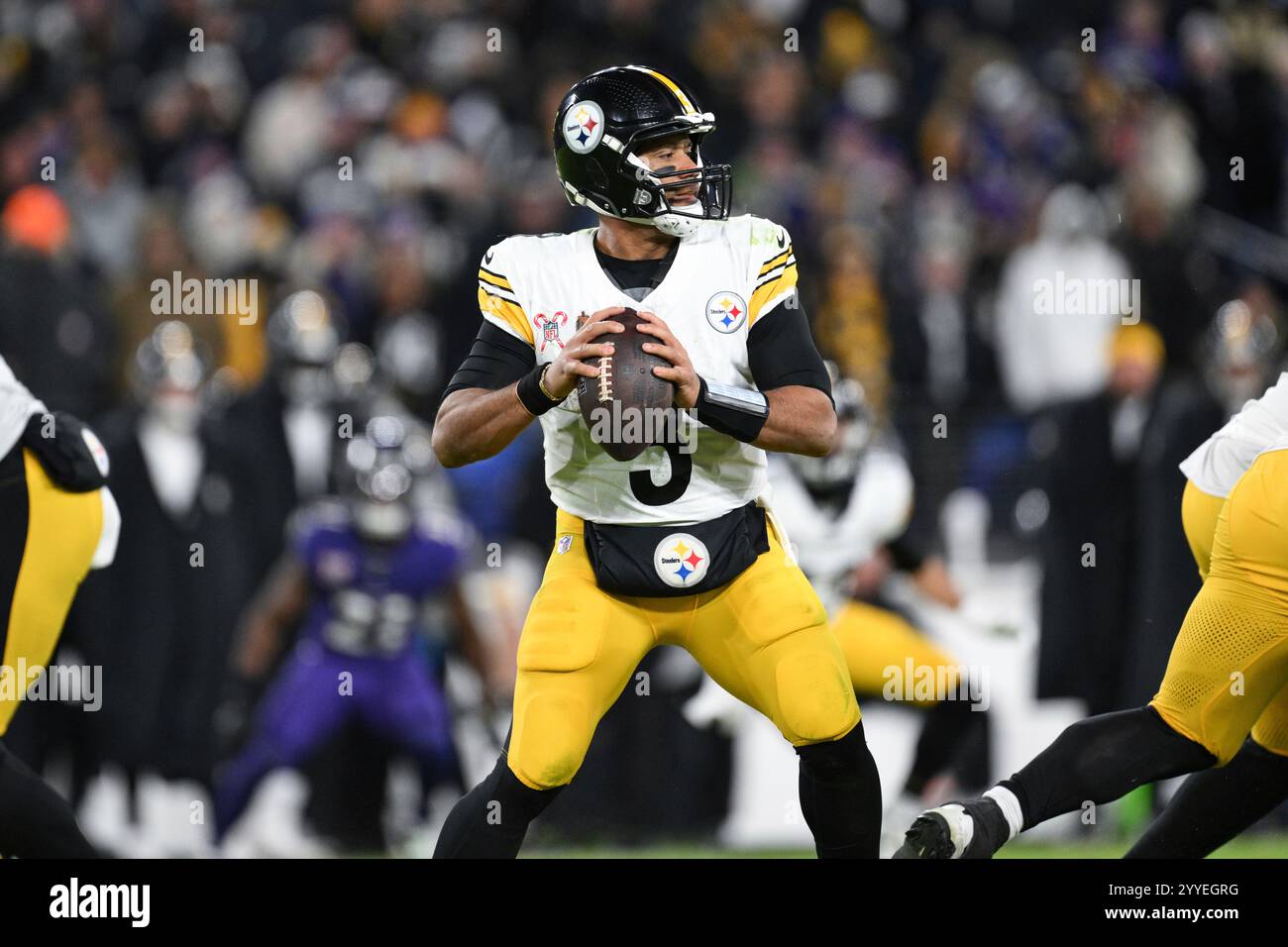 Pittsburgh Steelers quarterback Russell Wilson (3) looks to pass the ...