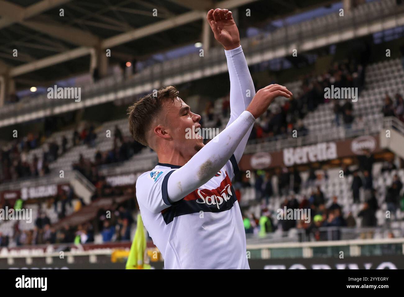 Turin, Italy. 21st Dec, 2024. Thijs Dallinga of Bologna FC celebrates ...