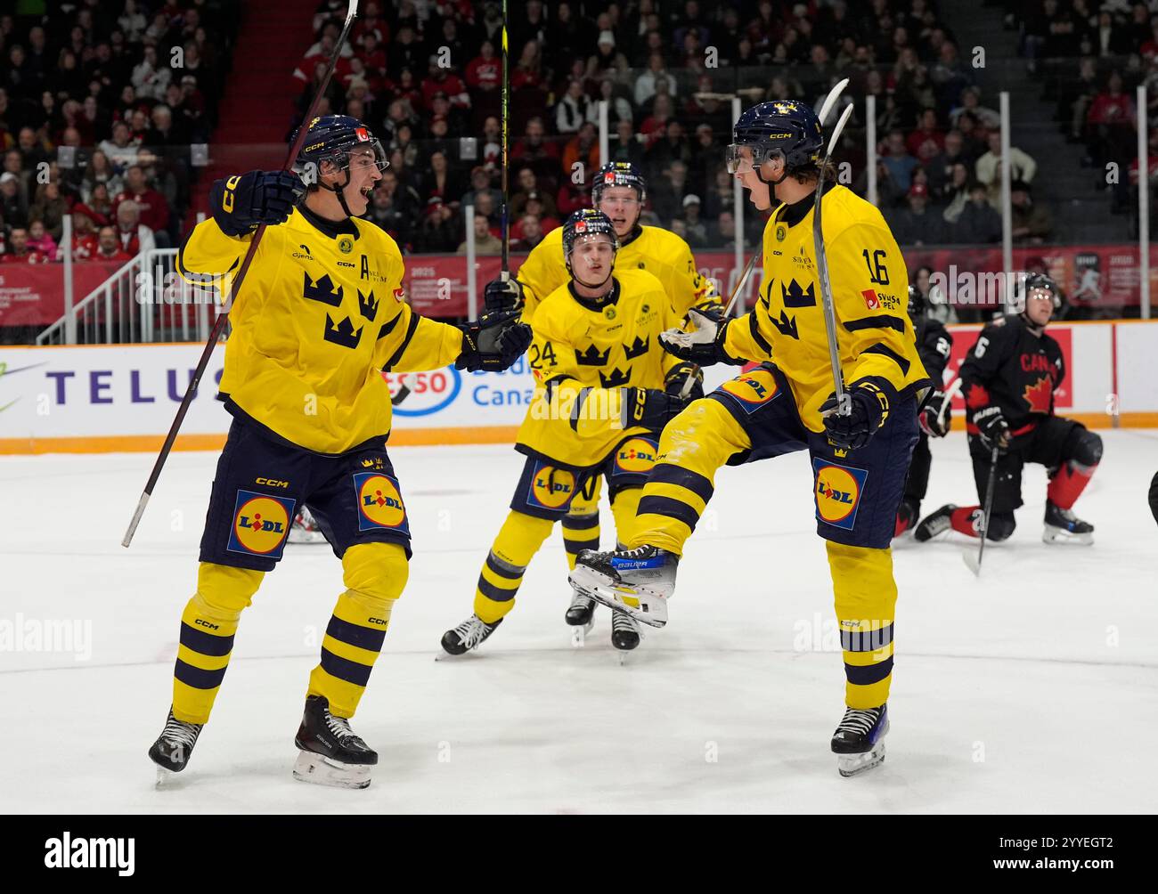 Ottawa, Canada. 21st Dec, 2024. Sweden forward Felix Unger Sorum, right ...