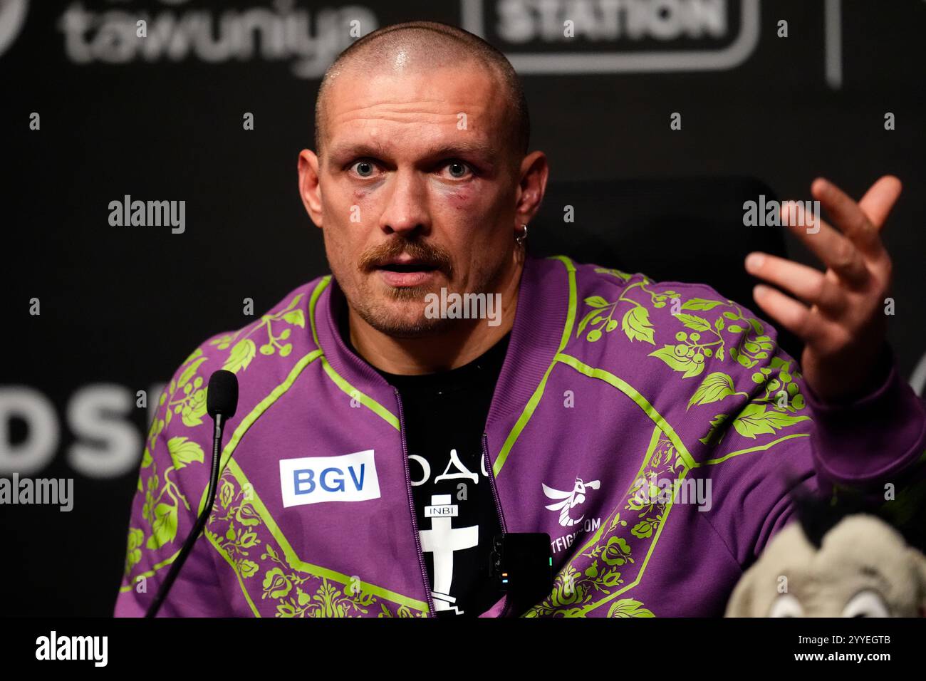 Oleksandr Usyk during a press conference following his victory over ...