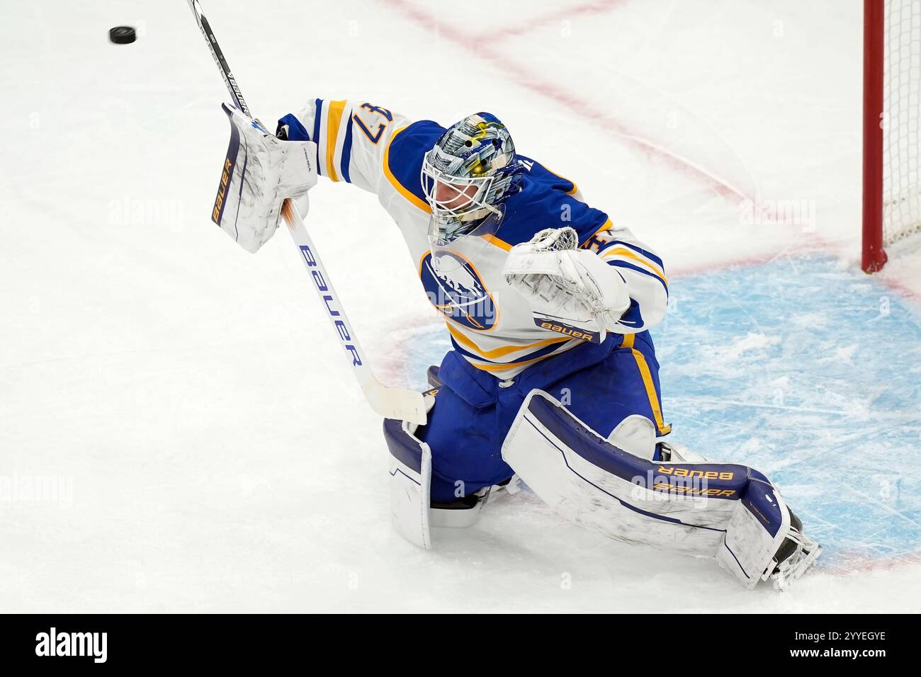 Buffalo Sabres' James Reimer plays against the Boston Bruins during the ...
