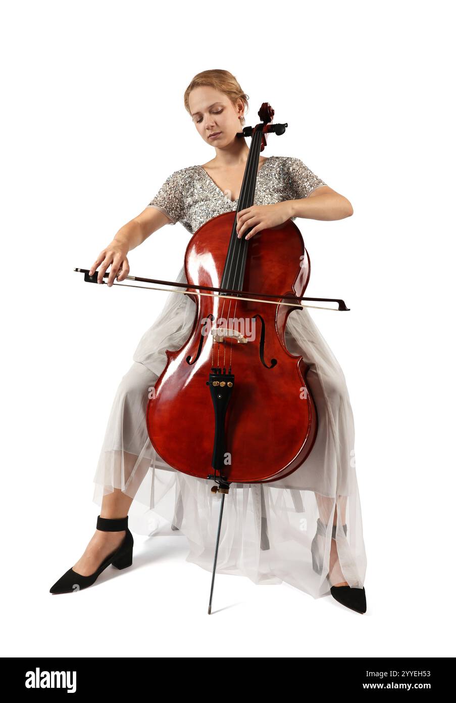 Beautiful woman cellist cello Cut Out Stock Images & Pictures - Alamy
