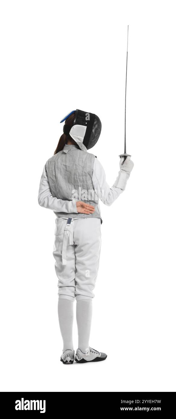 Fencer with epee on white background. Combat sport Stock Photo - Alamy