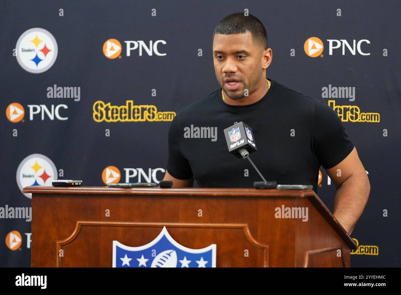 Pittsburgh Steelers quarterback Russell Wilson talks to reporters ...