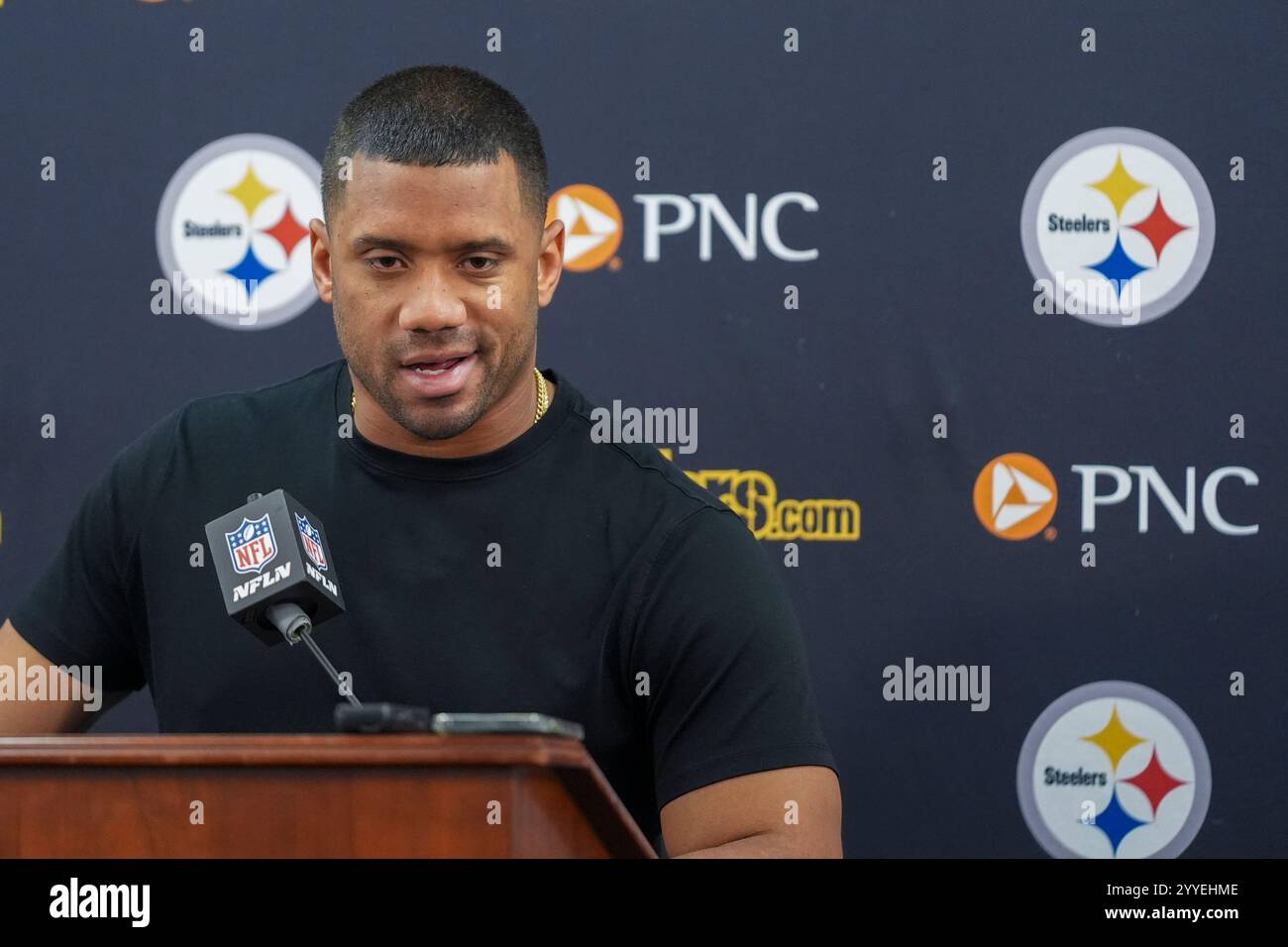 Pittsburgh Steelers quarterback Russell Wilson talks to reporters ...