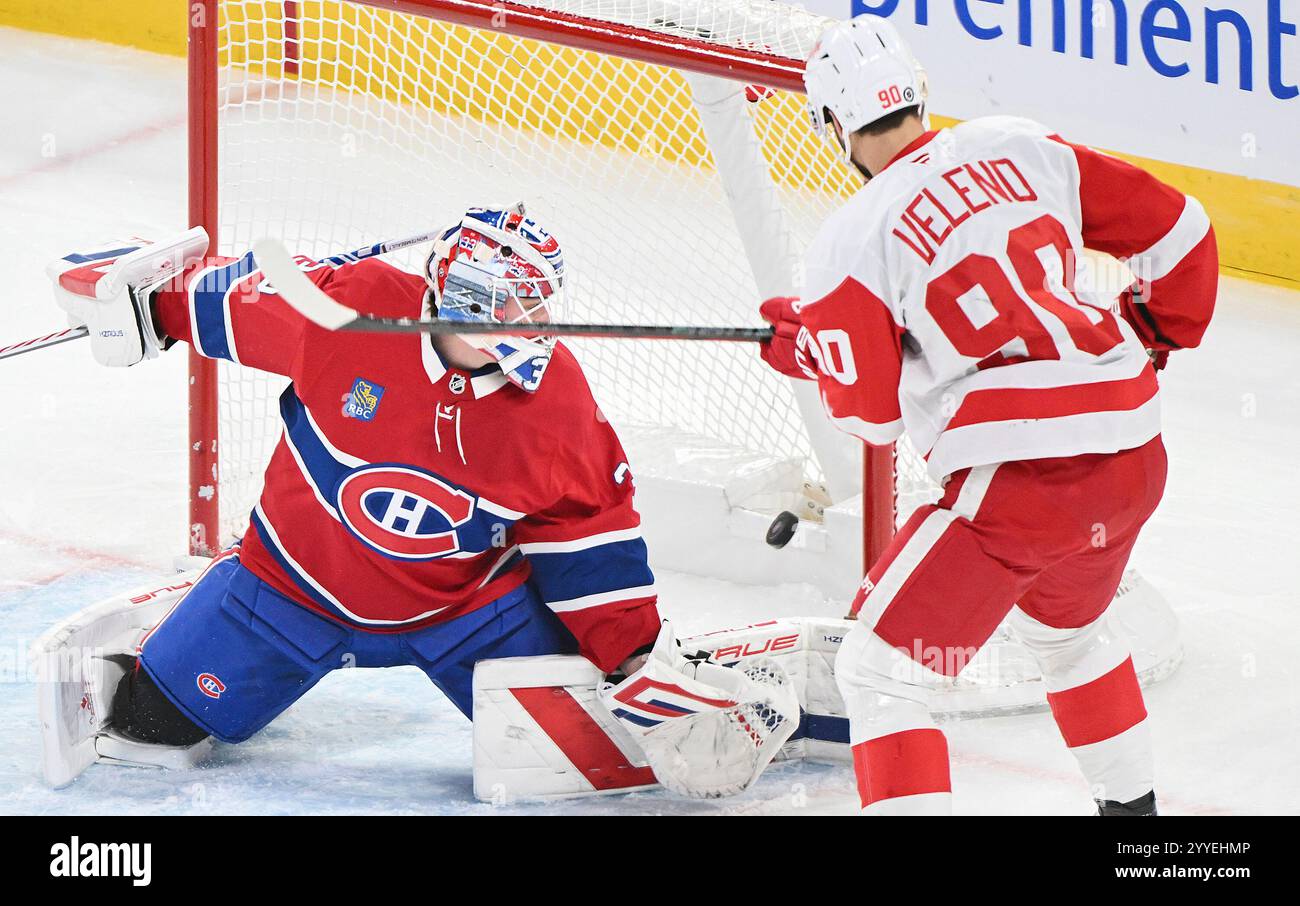 Detroit Red Wings' Joe Veleno (90) scores against Montreal Canadiens ...