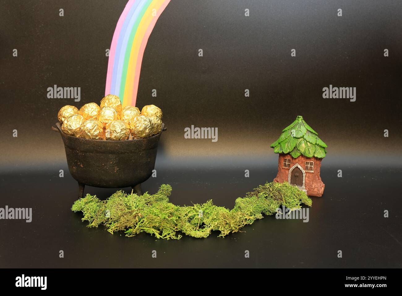 Leprechaun's Pot Of Gold On A Simple Black Background For St. Patrick's ...