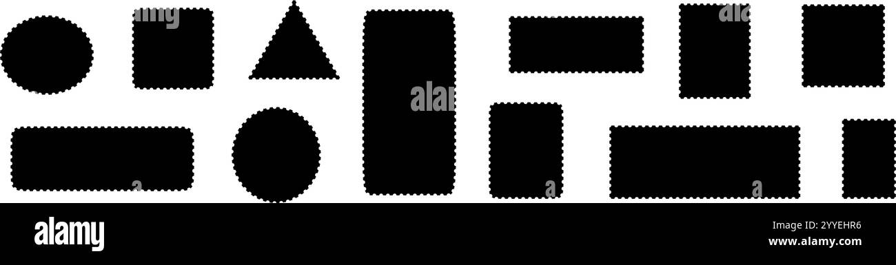 Perforated postage stamp frame with rectangular edges and postmark ...