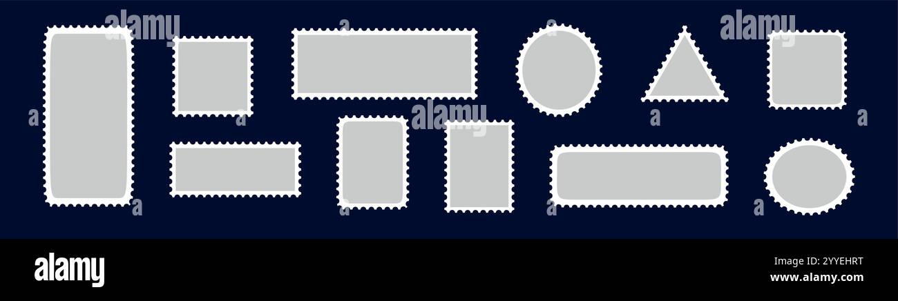 Perforated postage stamp frame with rectangular edges and postmark ...