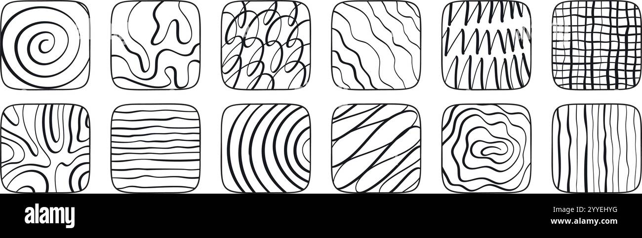 Abstract line set with brush textures and grunge spirals. Hand-drawn ...