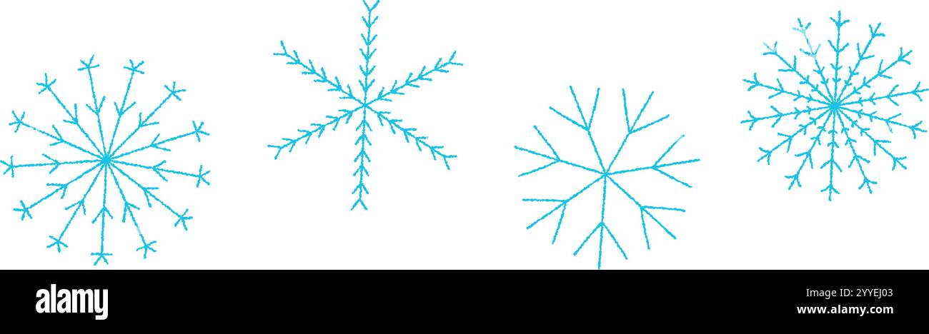 Blue snowflake pattern with hand drawn doodles and crayon texture set ...