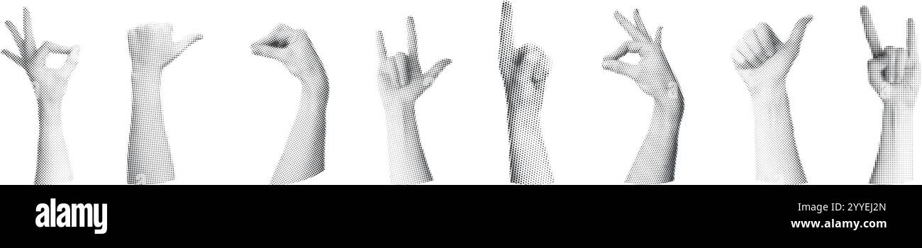 Collage Grunge hand set with retro halftone and punk elements. Pop art ...