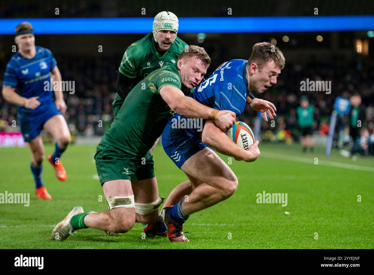 Dublin, Ireland. 22nd Dec, 2024. Lee Barron of Leinster with the ball ...