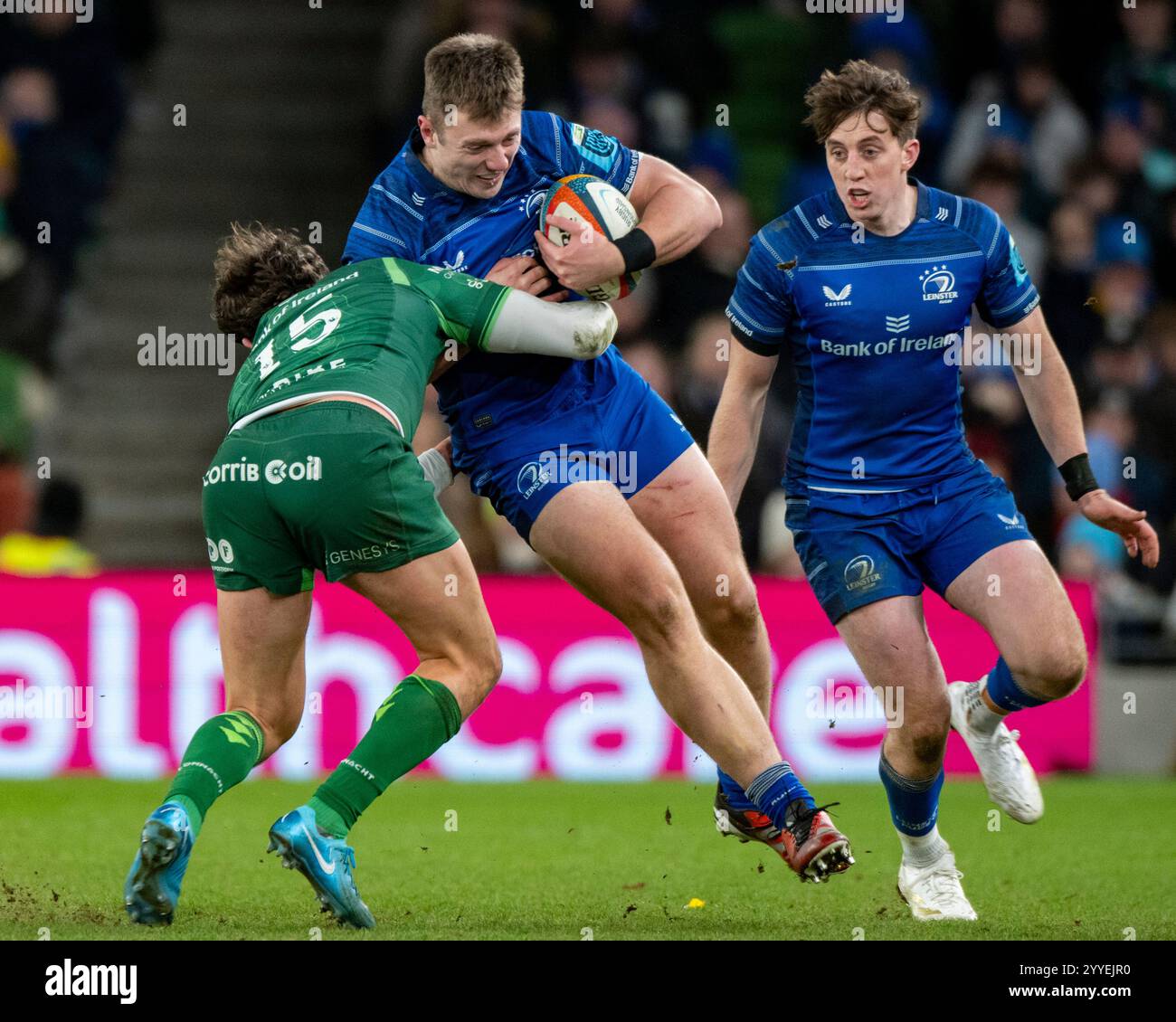 Dublin, Ireland. 22nd Dec, 2024. Lee Barron of Leinster tackled by ...