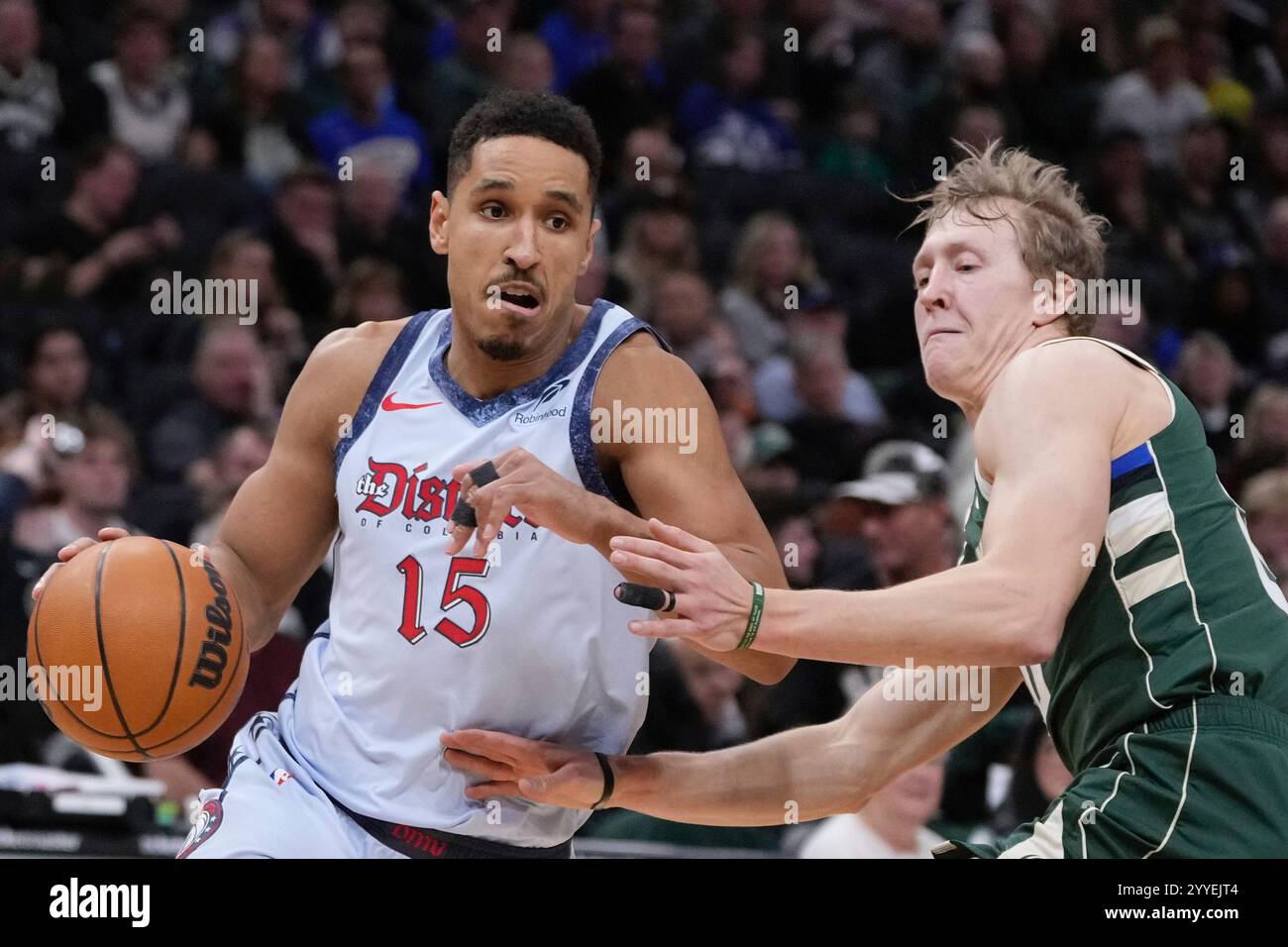 Washington Wizards' Malcolm Brogdon tries to get past Milwaukee Bucks ...