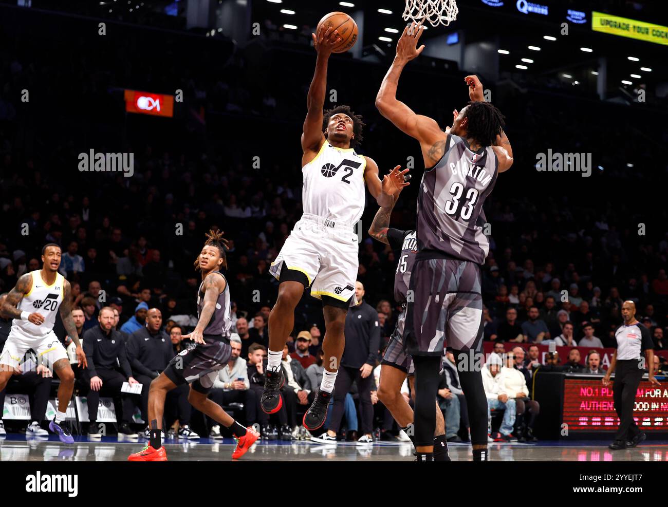 Utah Jazz guard Collin Sexton (2) drives to the basket against Brooklyn ...