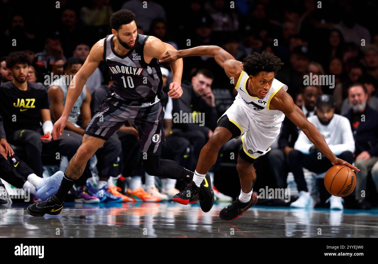 Utah Jazz guard Collin Sexton dribbles the ball against Brooklyn Nets ...