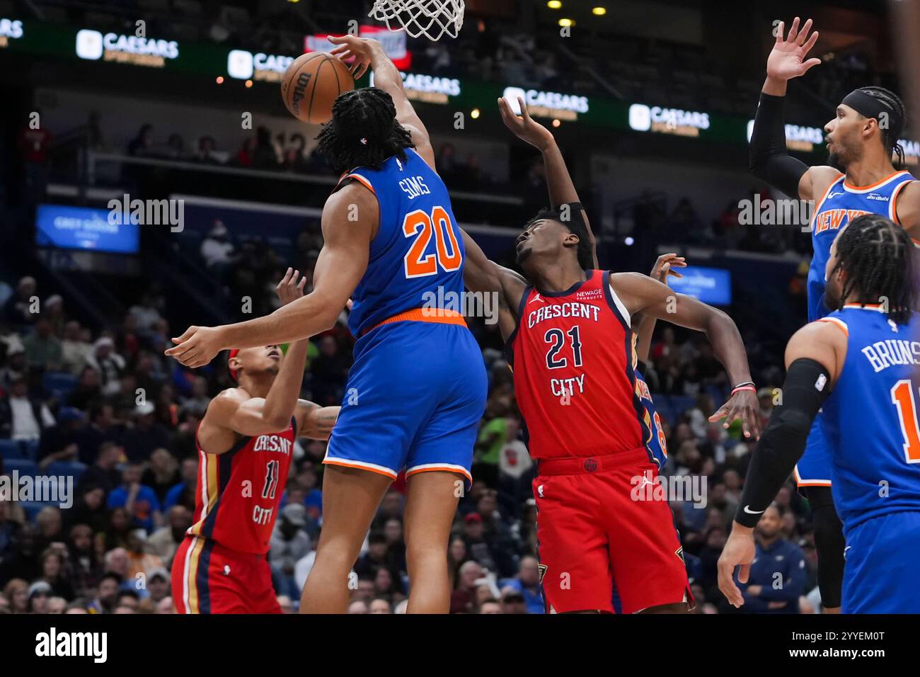 New Orleans Pelicans center Yves Missi (21) battles for a rebound ...