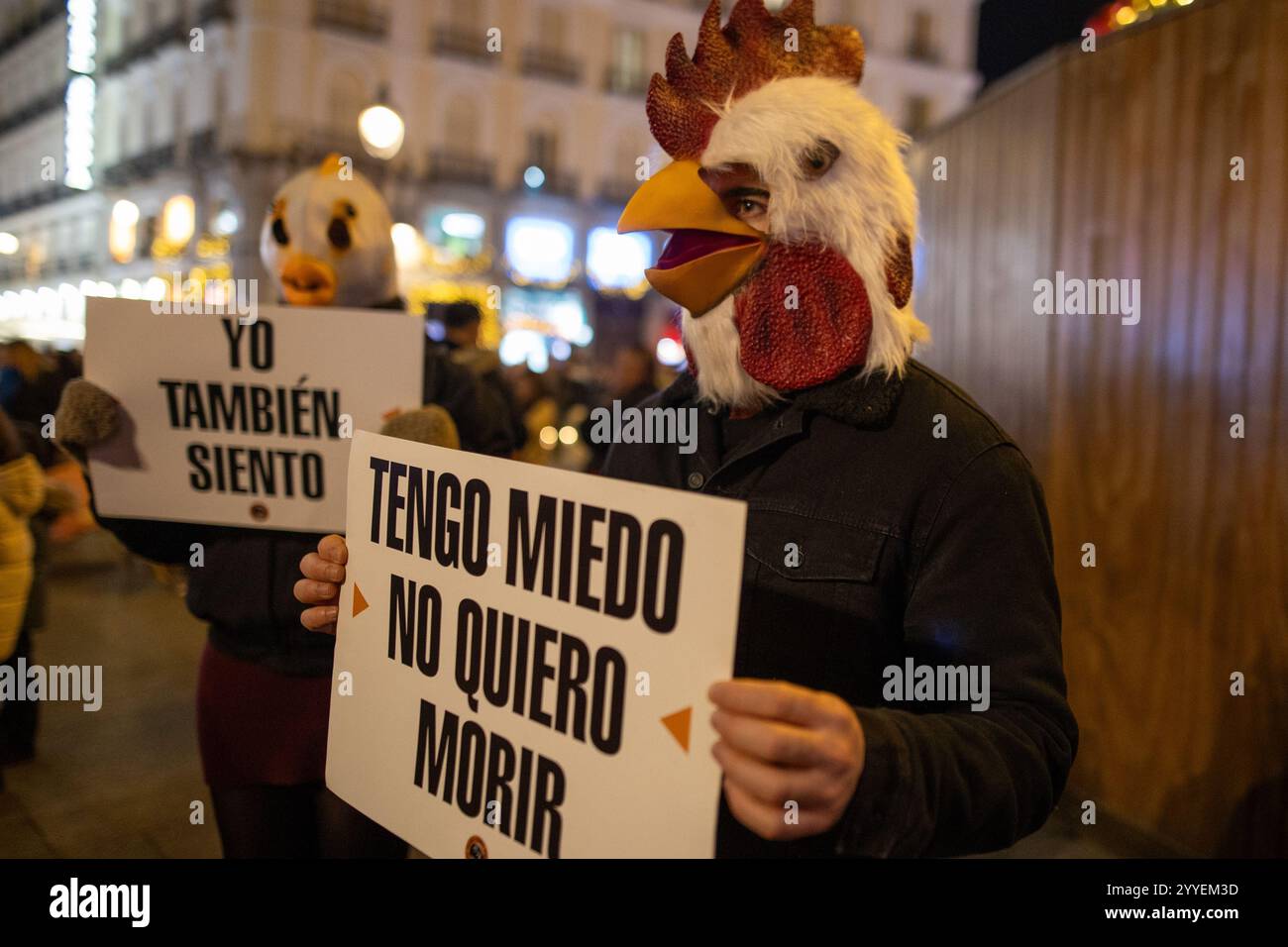 Madrid, Spain. 21st Dec, 2024. Activists wearing animal masks hold ...