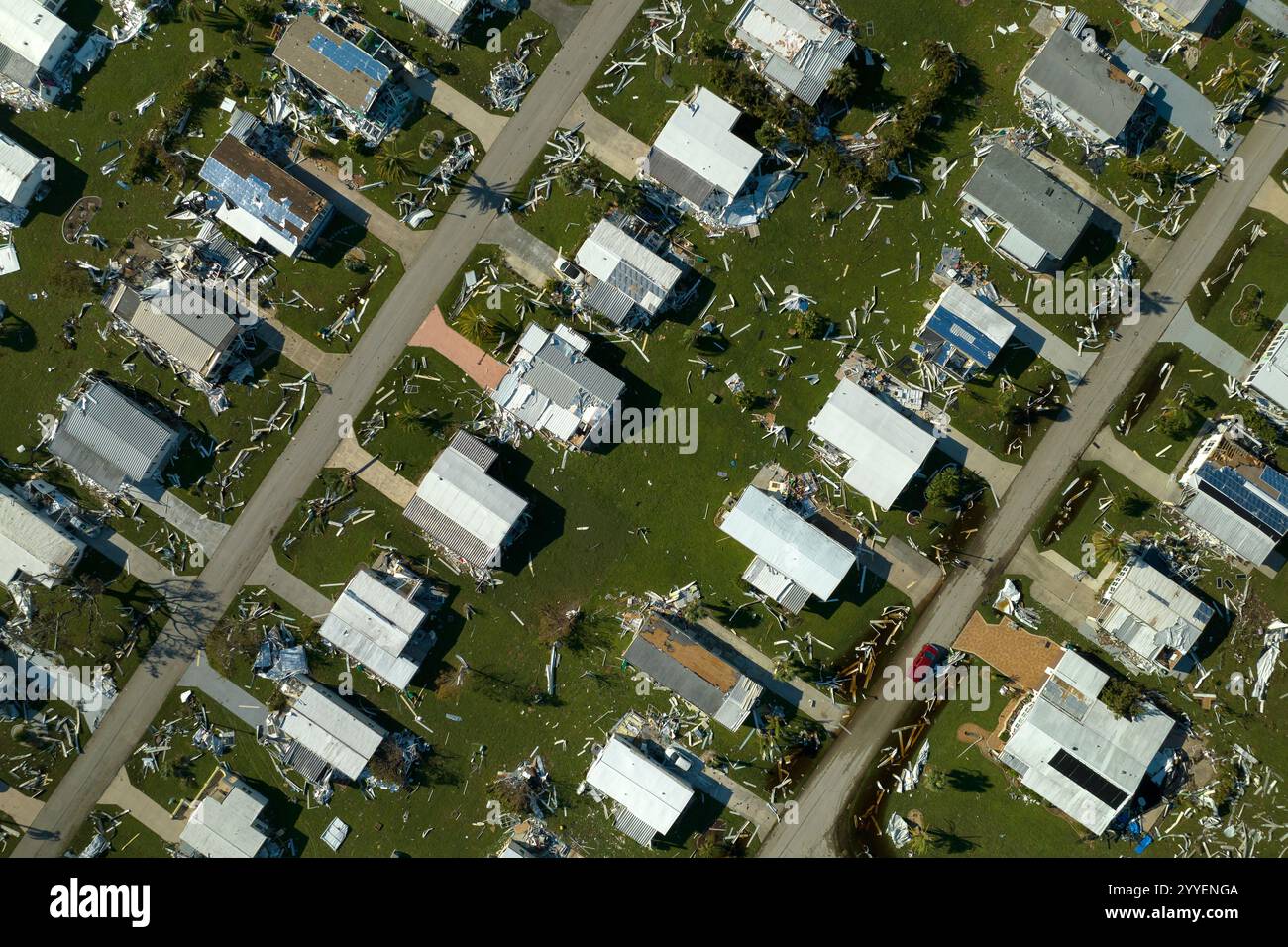 Badly damaged mobile homes after hurricane Ian in Florida residential ...