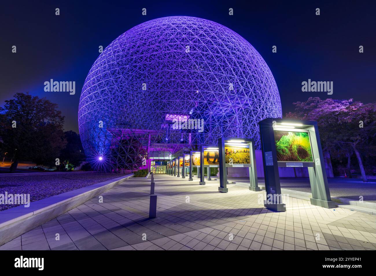 Montreal Biosphere illuminated at night. Jean-Drapeau park, Saint ...