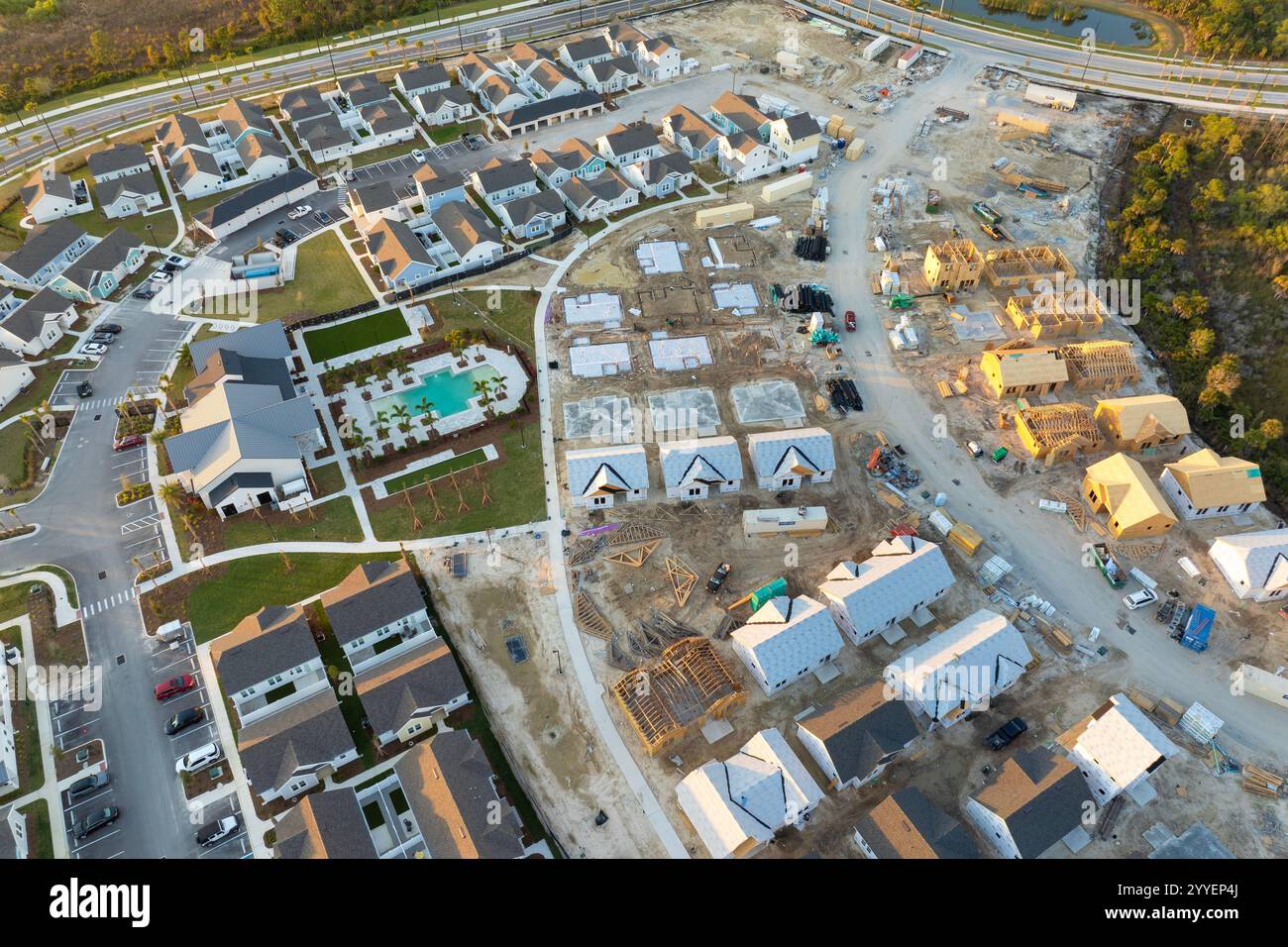 Houses under construction in American suburbs. Development of ...