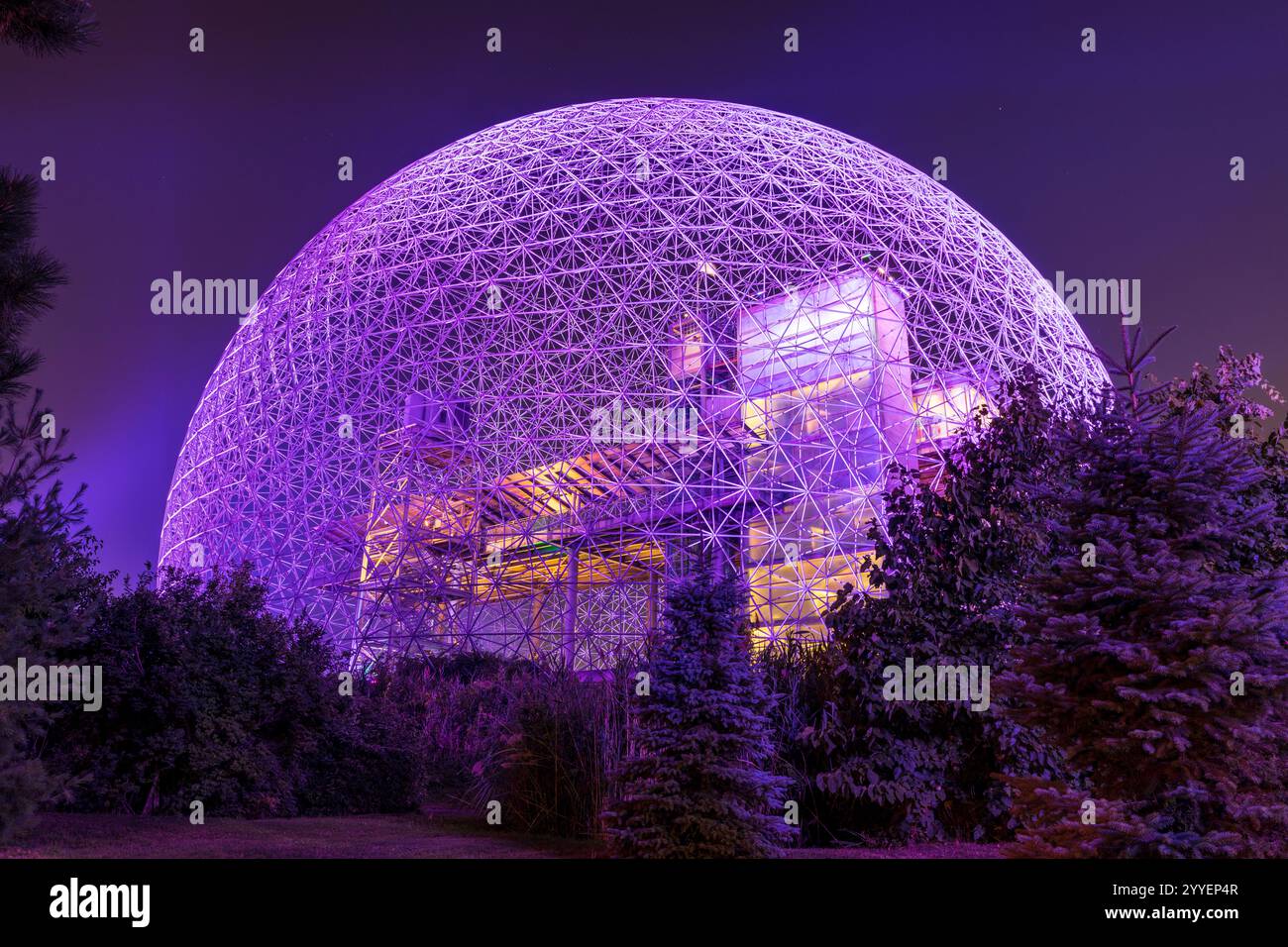 Montreal Biosphere illuminated at night. Jean-Drapeau park, Saint ...