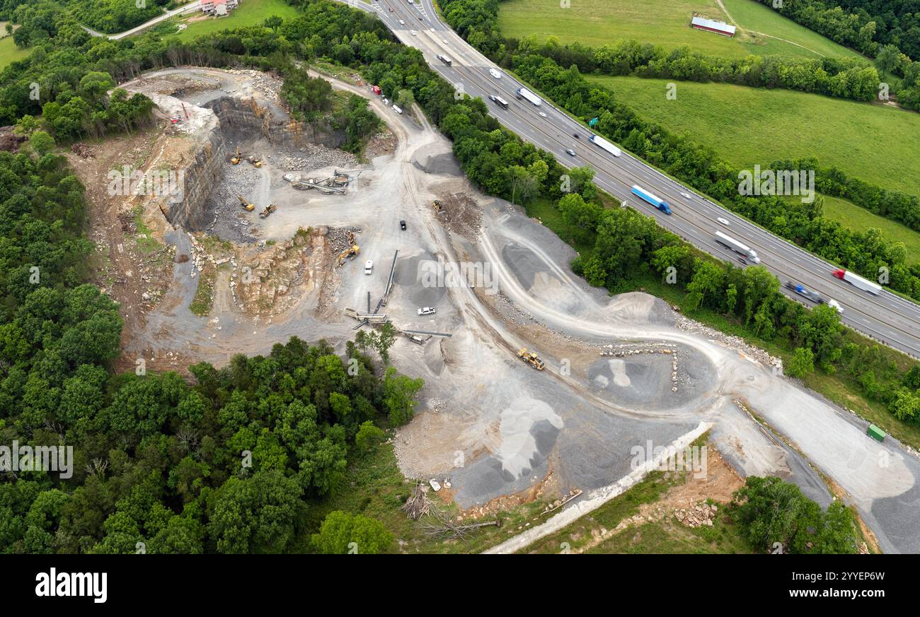 Large quarry with processing plant for crushed stone. Extracting of ...