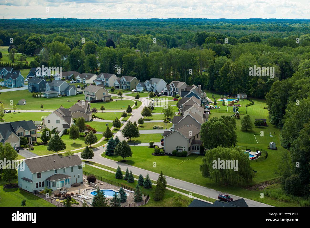 Low-density two story private homes in rural residential suburbs ...