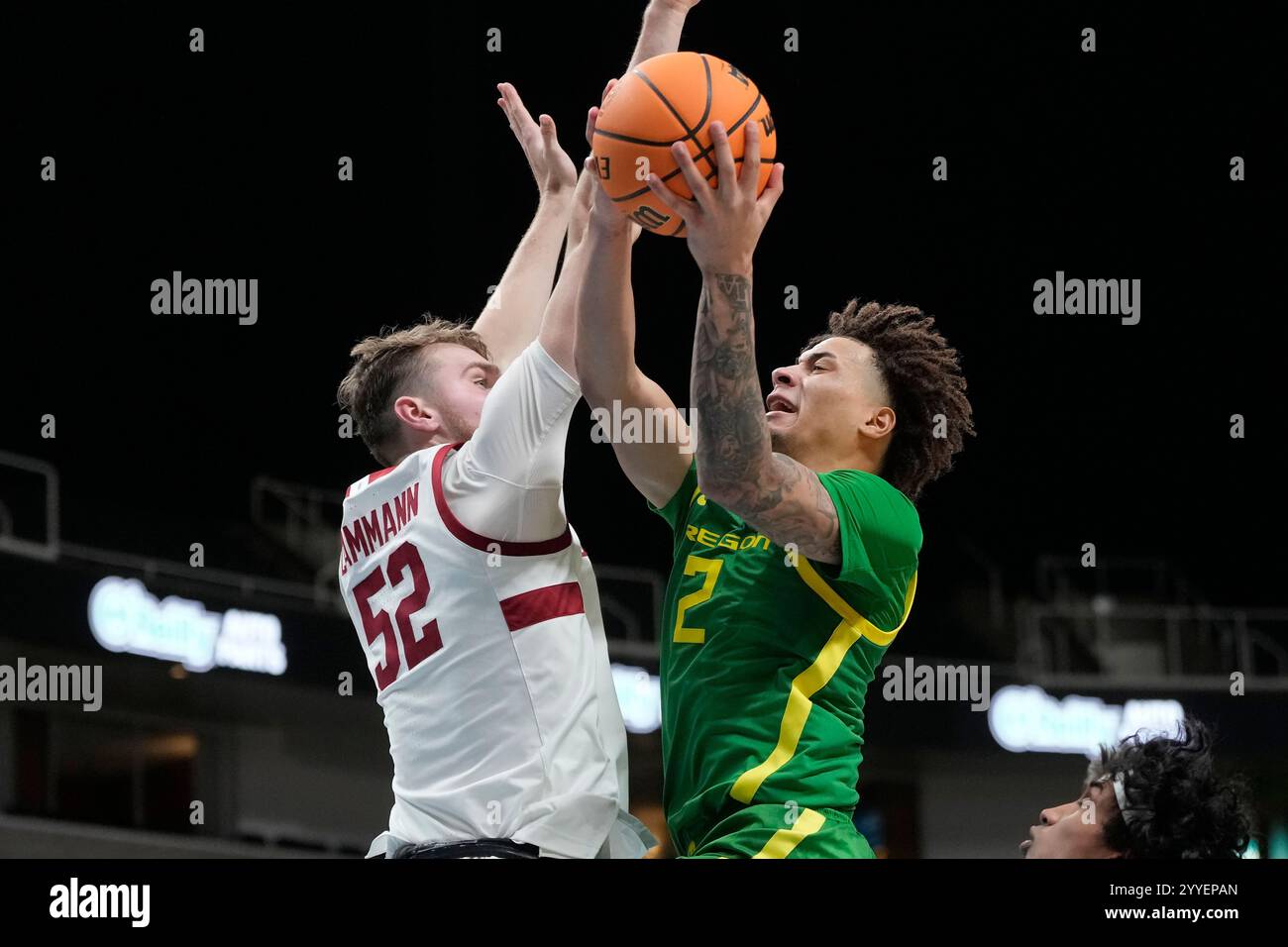 Oregon guard Jadrian Tracey (2) shoots against Stanford forward Aidan ...