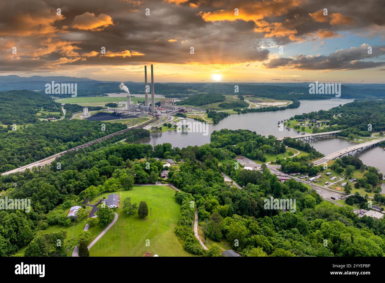 Residential neighborhood close to thermal power plant in Roane County ...
