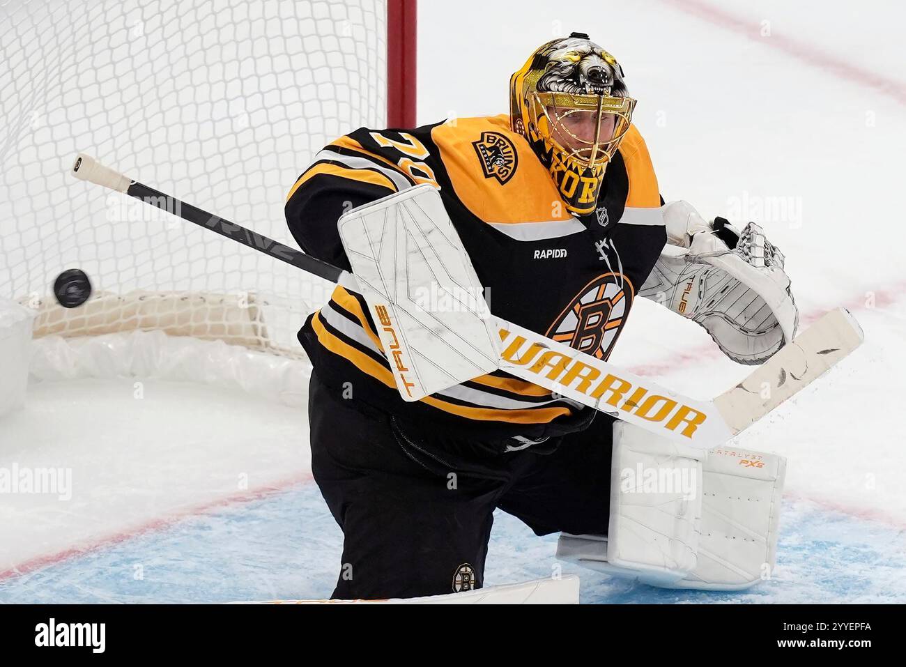 Boston Bruins' Joonas Korpisalo plays against the Buffalo Sabres during ...