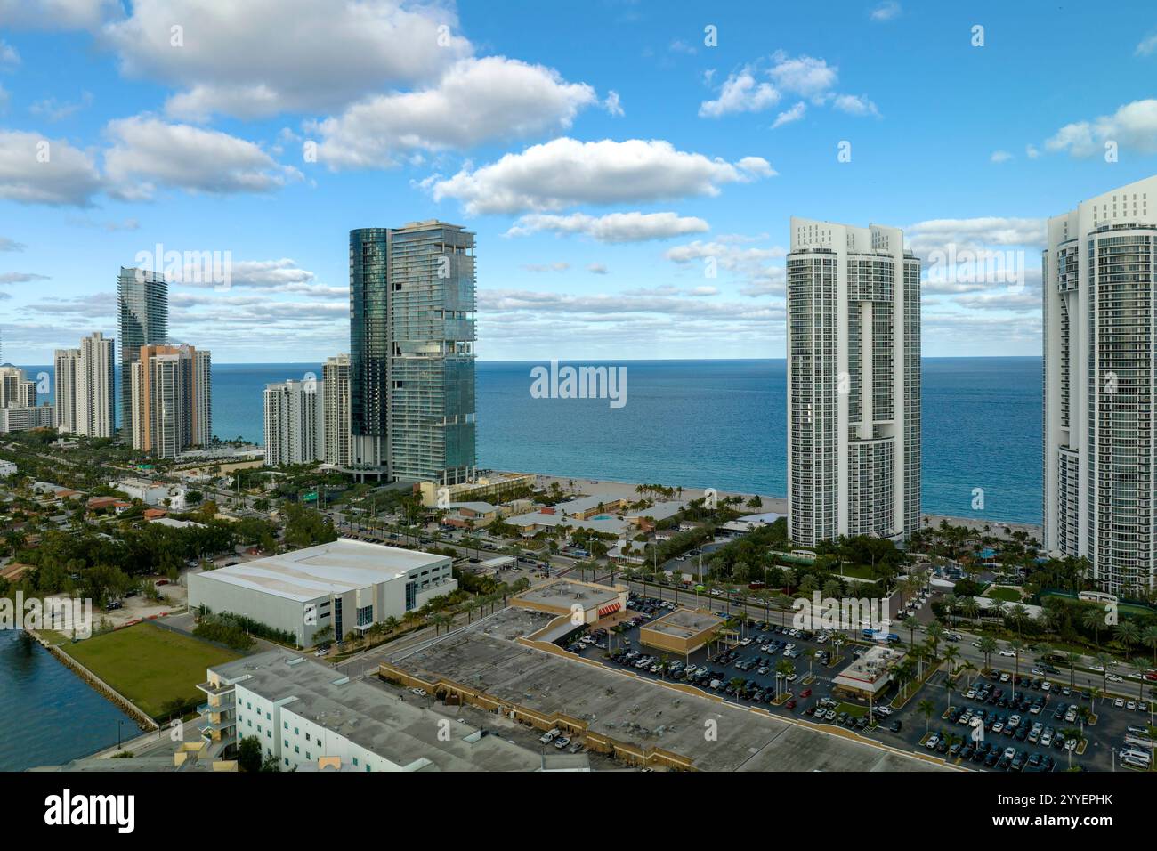 View from above of luxurious highrise hotels and condos on Atlantic ...