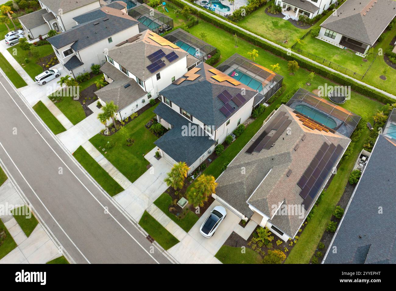 Wealthy residential area in USA suburbs. Rich neighborhood with ...