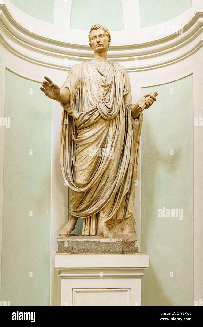 Florence, Italy, January 4, 2024: statue of togate man with head of ...