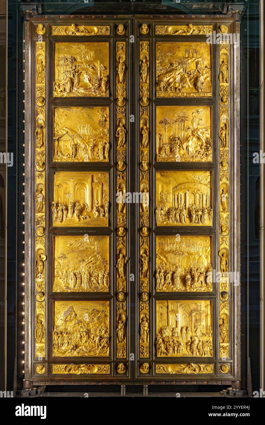 Florence, Italy, January 5, 2024: Original Gates of Paradise. Ghiberti ...
