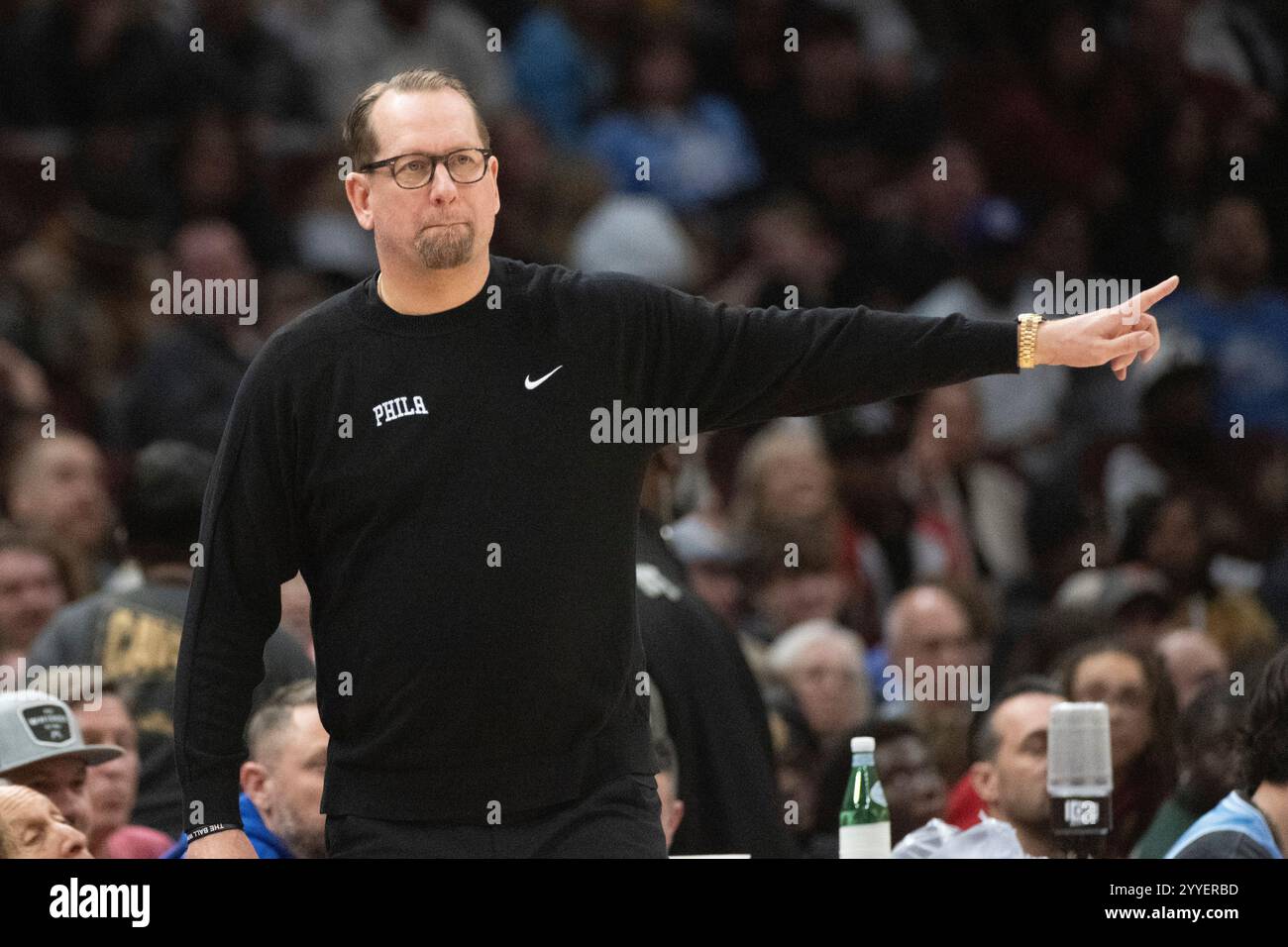 Philadelphia 76ers head coach Nick Nurse directs his team during the ...