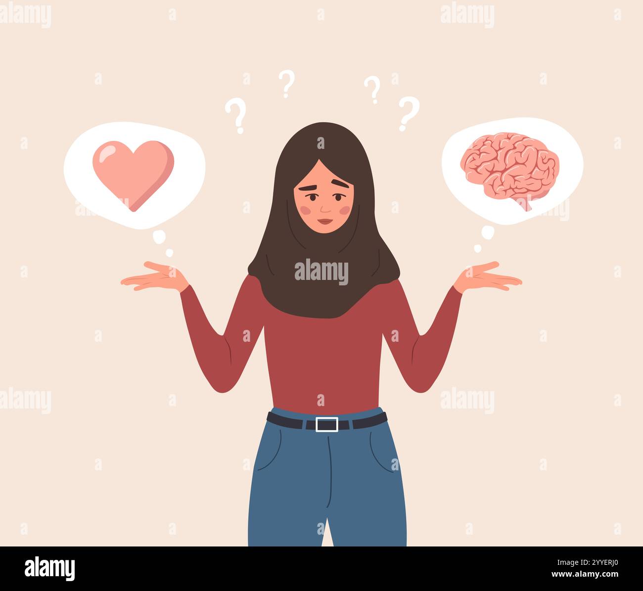 Brain and Heart Balance. Mental Health concept. Cartoon Arab Female ...